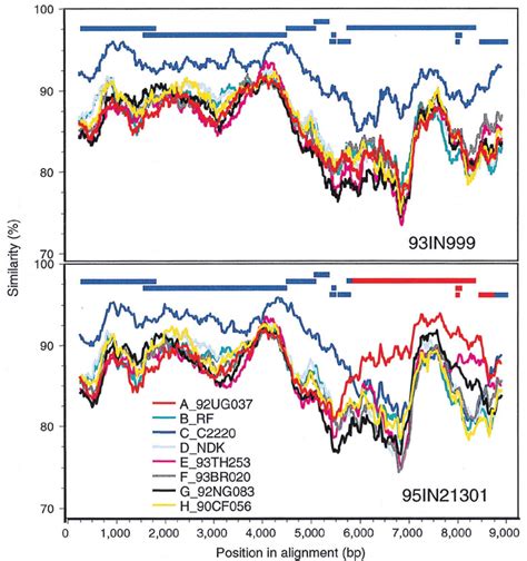 plots of similarity generated by simplot of a set of reference