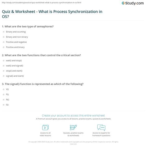 quiz and worksheet what is process synchronization in os