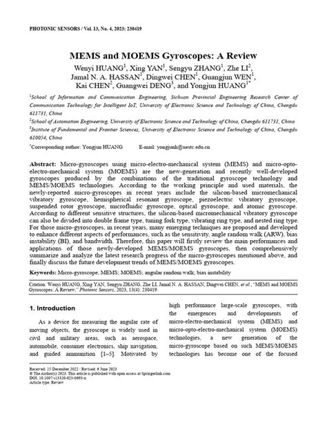 Mems And Moems Gyroscopes A Review Pdf Gyroscope Resonance