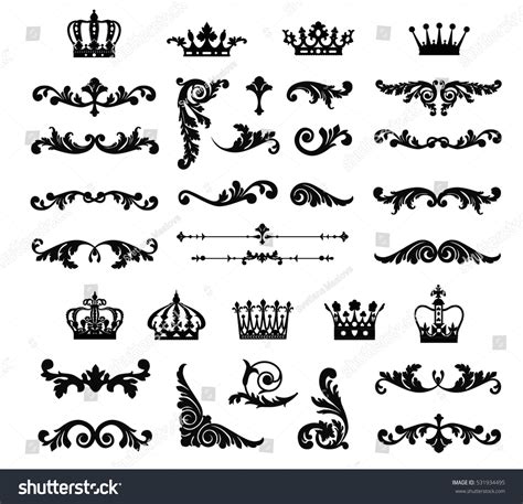 Ornate Scroll Decorative Design Elements Crowns Stock Vector Royalty Free 531934495