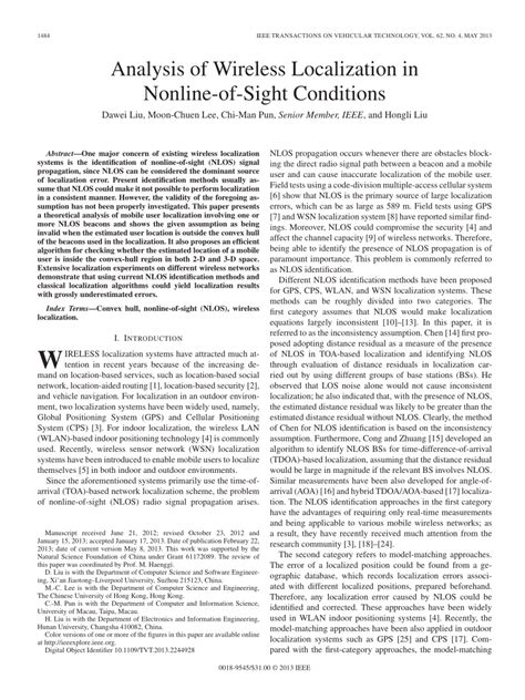 Pdf Analysis Of Wireless Localization In Nonline Of Sight Conditions