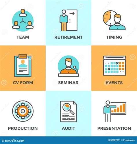 Company Management Line Icons Set Stock Vector Illustration Of Group Employee 52687231