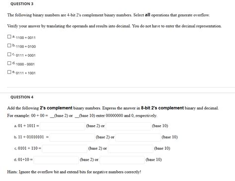 question 3 the following binary numbers are 4 bit 2 s