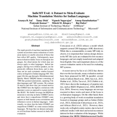 Indicmt Eval A Dataset To Meta Evaluate Machine Translation Metrics For Indian Languages Acl