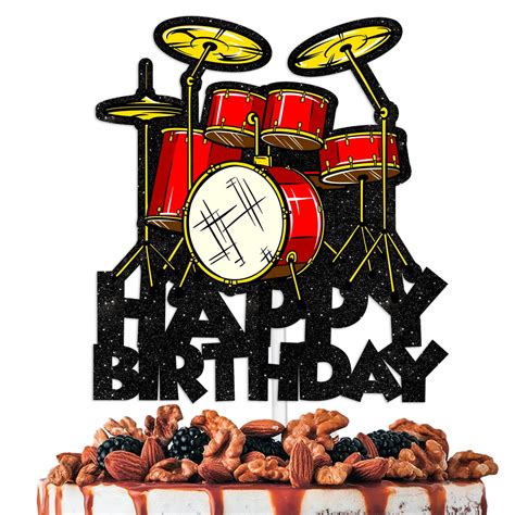 Happy Birthday Cake Topper Decorations With Drum Set For Music Theme