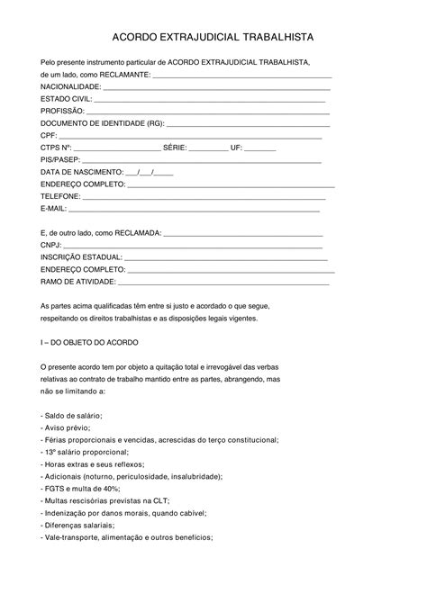Modelo De Acordo Extrajudicial Trabalhista
