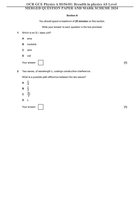 As Level June 2024 Ocr Physics A Paper 2 And Mark Scheme 100 Verified