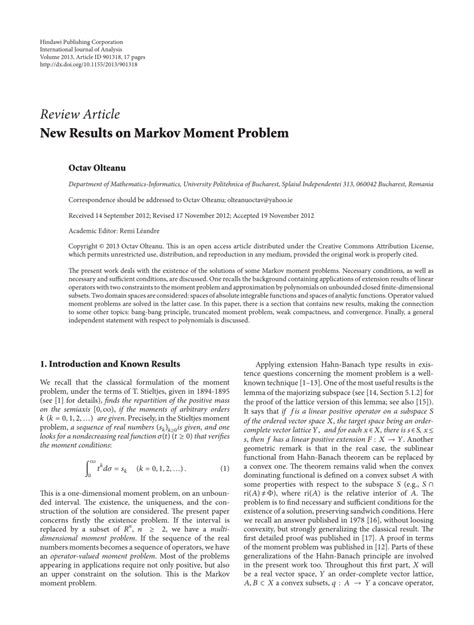 Pdf New Results On Markov Moment Problem