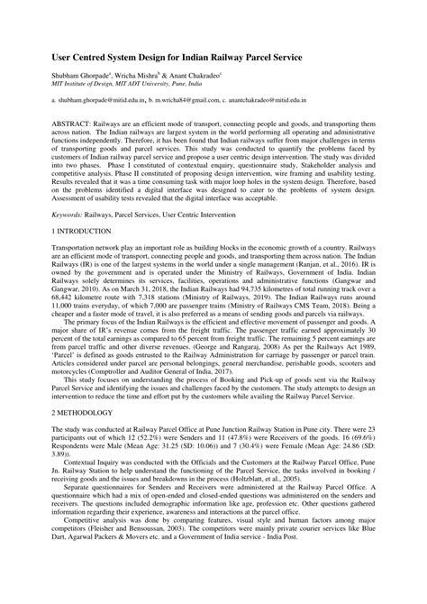 Pdf User Centred System Design For Indian Railway Parcel Service