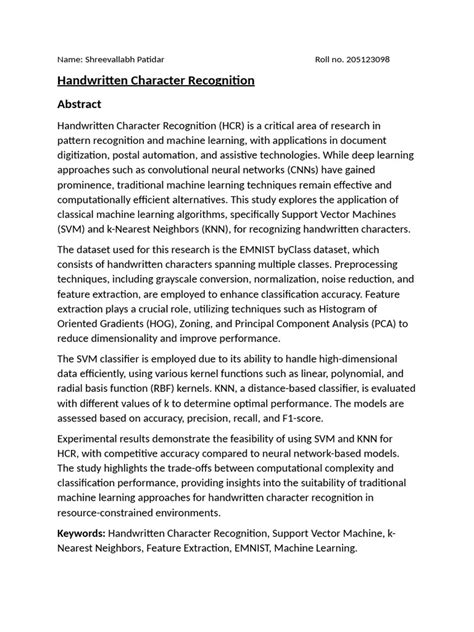 Abstract Handwritten Character Recognition Pdf