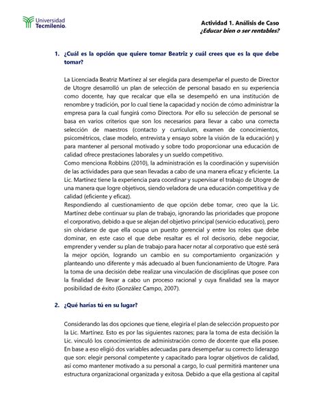 Actividad 1 Análisis De Caso Warning Tt Undefined Function 32 ¿educar Bien O Ser Rentables