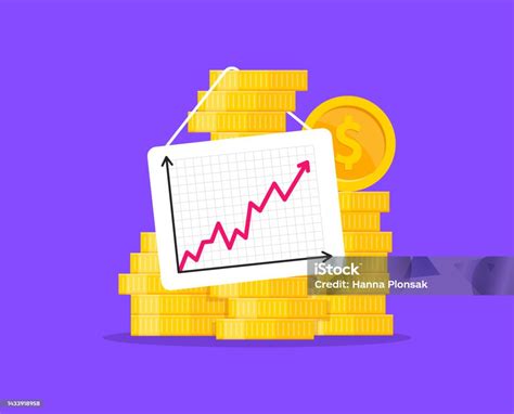 금화로 돈 이익 개념 화살표가있는 성장 이익의 그래프 투자 소득 시장 성장 자본 소득 금융 성장 부 예산 및 소득 개념 Rise Conference에 대한 스톡 벡터 아트