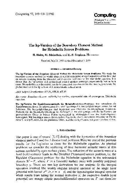 Pdf The Hp Version Of The Boundary Element Method For Helmholtz
