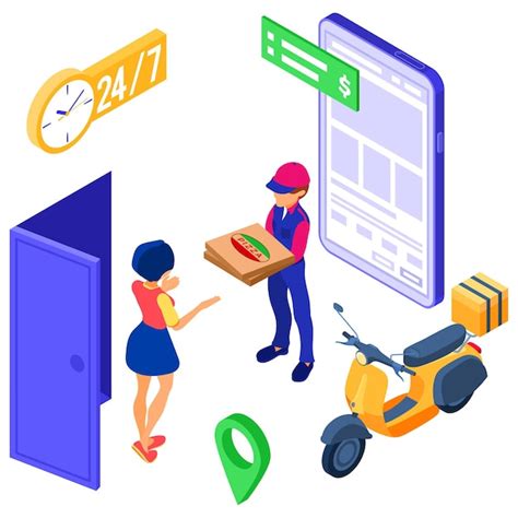 온라인 음식 주문 패키지 배달 서비스 프리미엄 벡터