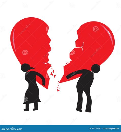 Divorce Heartache Concept Broken Heart Carried By Stick Man And Woman Stock Vector