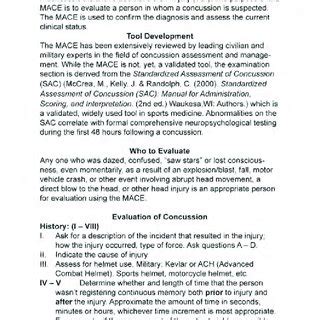Pdf The Military Acute Concussion Evaluation Mace
