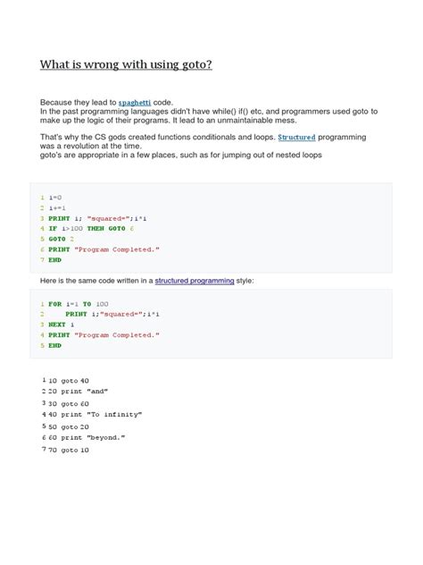 What Is Wrong With Using Goto Spaghetti Pdf