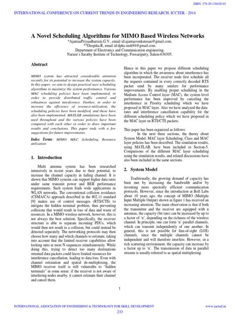 Iaetsd A Novel Scheduling Algorithms For Mimo Based Wireless Networks