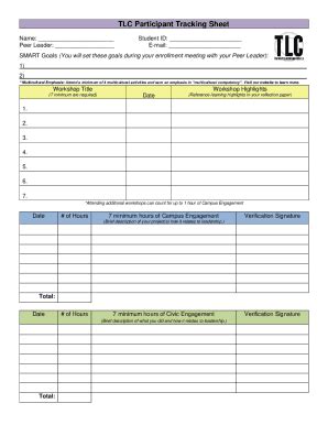 Fillable Online TLC Participant Tracking Sheet Fax Email Print PdfFiller