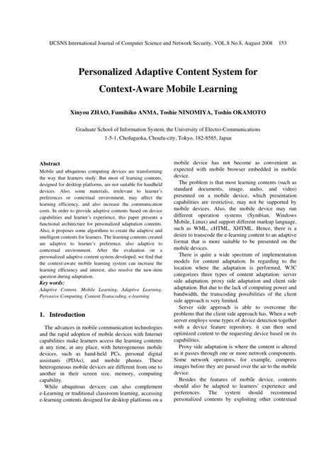 PDF Personalized Adaptive Content System For Context Aware Mobile Learning
