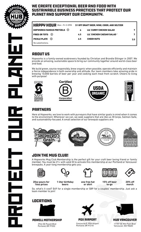 Menu Portland Ors Hopworks Urban Brewery Sirved