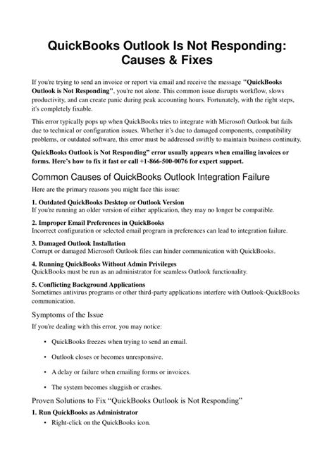 PPT Fix QuickBooks Outlook Is Not Responding Error Quickly PowerPoint Presentation ID