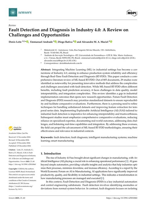 pdf fault detection and diagnosis in industry 4 0 a review on challenges and opportunities
