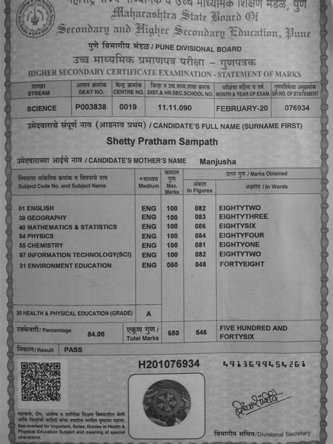 12th Marksheet Black