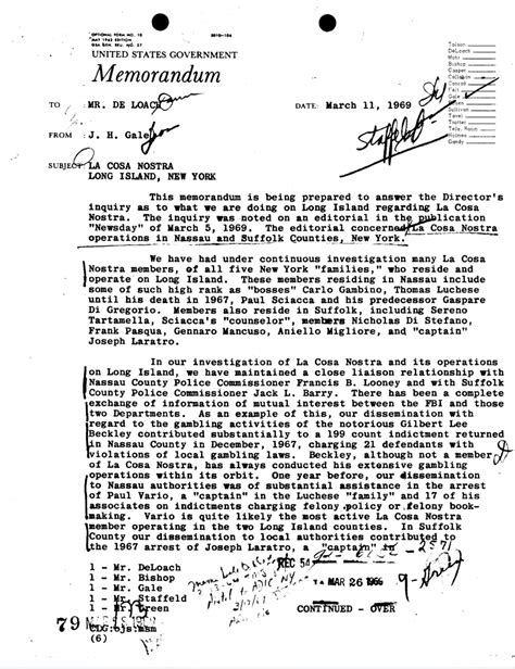 Fbi Memo From James H Gale Leader Of The Special Investigative Division Regarding What The