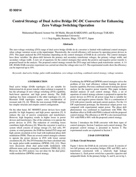 Pdf Control Strategy Of Dual Active Bridge Dc Dc Converter For Enhancing Zero Voltage