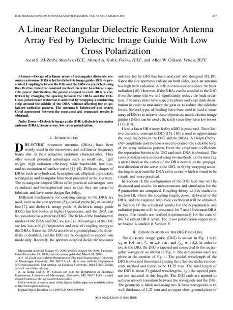 Pdf A Linear Rectangular Dielectric Resonator Antenna Array Fed By Dielectric Image Guide With