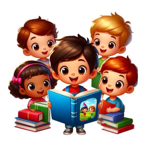 أصدقاء أطفال المدرسة يقرؤون القصة في الكتاب صور Png Png تحميل مجاني