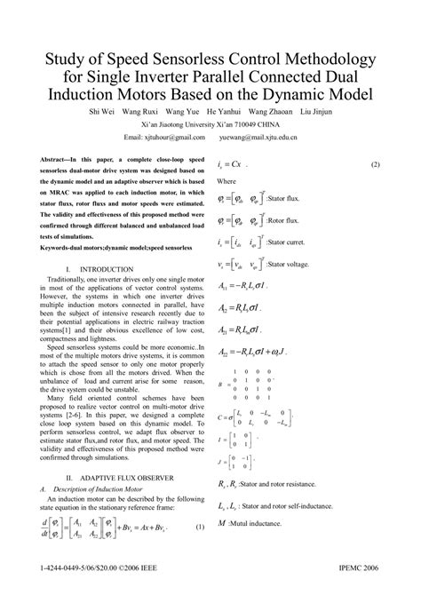 PDF Study Of Speed Sensorless Control Methodology For Single Inverter Parallel Connected Dual