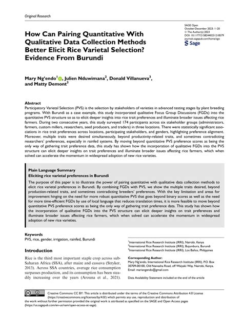 Pdf How Can Pairing Quantitative With Qualitative Data Collection Methods Better Elicit Rice