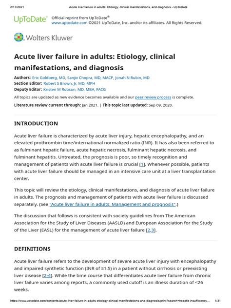 Acute Liver Failure In Adults Etiology Clinical Manifestations And