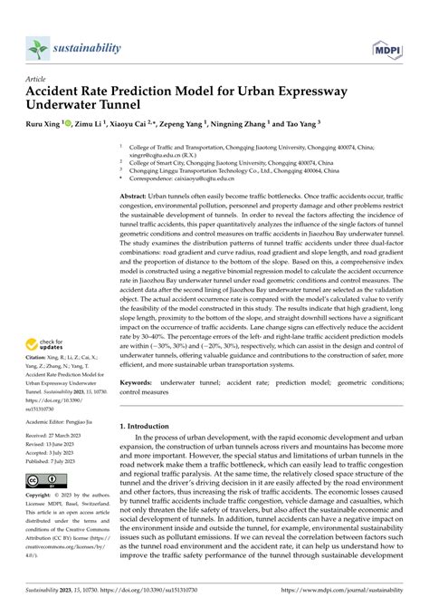 Pdf Accident Rate Prediction Model For Urban Expressway Underwater Tunnel