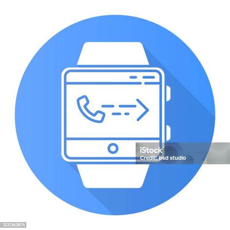 응답 스마트 워치 기능 블루 플랫 디자인 긴 그림자 문표 아이콘 피트니스 팔찌 기능 소득 전화 수신 휴대 전화와 동기화 벡터 실루엣 일러스트레이션 감지기에 대한 스톡 벡터