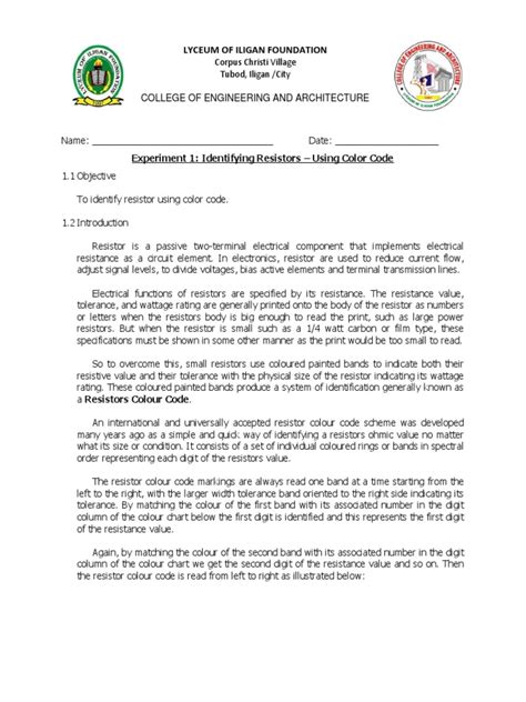 Resistor Measurement Using Color Coding Pdf Resistor Engineering Tolerance