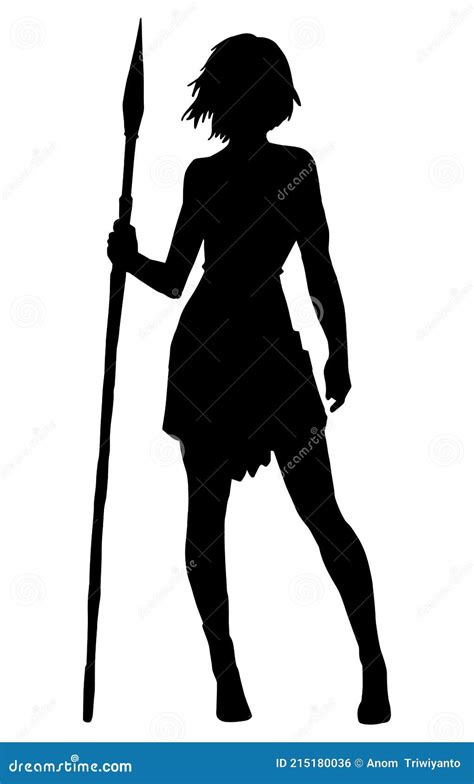 Silhouette Of A Female Warrior Holding Ancient Spear Stock Vector