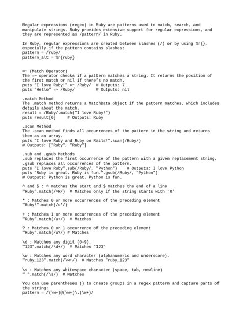 Regular Expressions Regex In Ruby Pdf Regular Expression