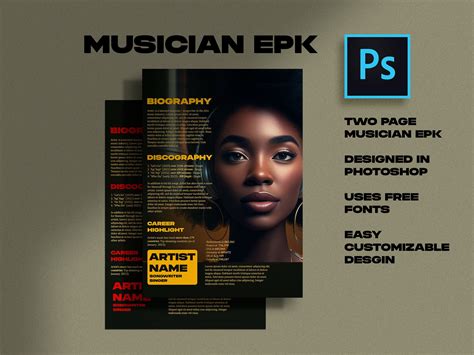 2 Page Electronic Press Kit Music Epk Photoshop Template Etsy