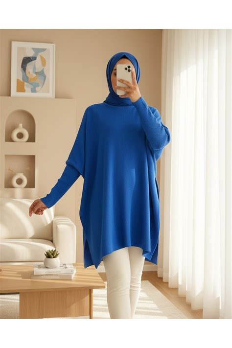 15783 Yırtmaçlı Panço Kazak A Saks