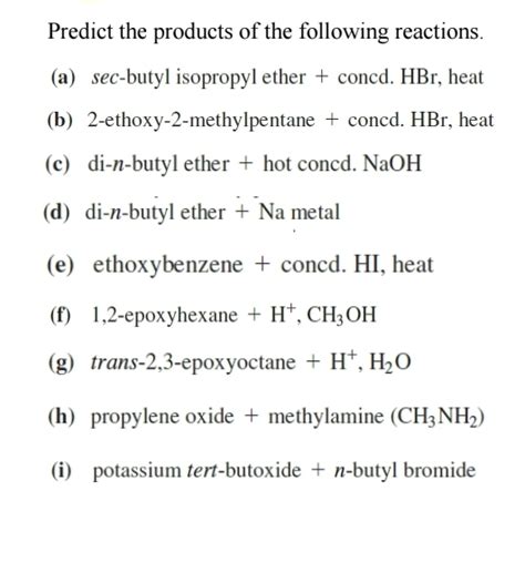 Solved Predict The Products Of The Following Reactions A
