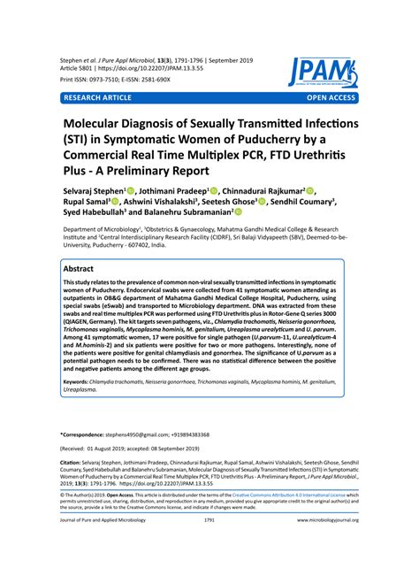 PDF Molecular Diagnosis Of Sexually Transmitted Infections STI In Symptomatic Women Of
