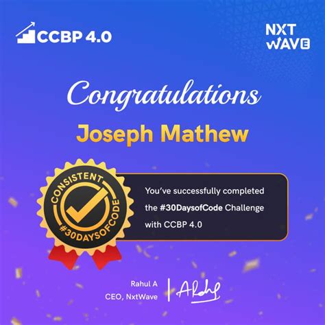 Joseph Mathew On Linkedin 30daycode Ccbp Nxtwave Python Coding