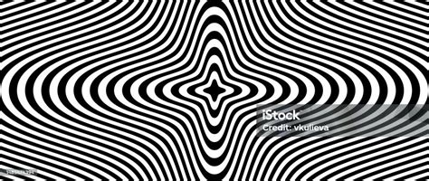 착시 배경입니다 흑백 추상적인 왜곡된 동심원이 표면화되어 있다 포스터 디자인 방사형 비틀림 나선형 환상 벽지 벡터 아트 일러스트레이션 강렬하고 밝은 색상에 대한 스톡 벡터