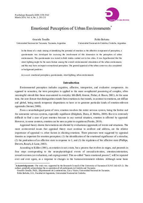 Pdf Emotional Perception Of Urban Environments
