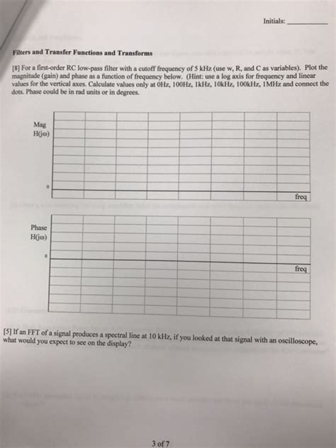 Solved For A First Order RC Low Pass Filter With A Cutoff Chegg Com
