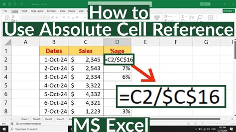 How To Use Absolute Cell Reference In Excel Ms Excel How To Use Absolute Cell Reference Youtube