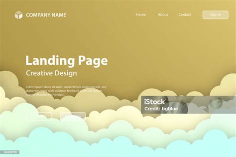 방문 페이지 템플릿 Couds와 베이지 색 하늘 트렌디 한 종이 컷 배경 3차원 형태에 대한 스톡 벡터 아트 및 기타 이미지 3차원 형태 갈색 갈색 배경 Istock